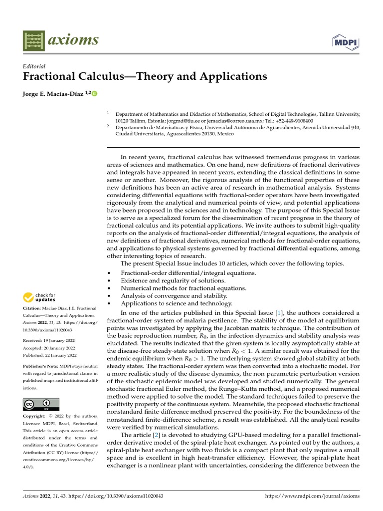 Fractional Calculus - Theory and Applications | PDF | Equations ...