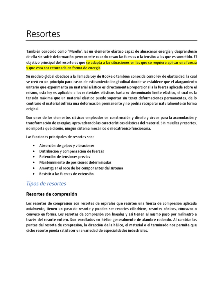 Tipos y funciones de resortes mecánicos | PDF | Ingeniería mecánica ...
