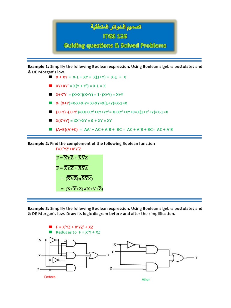 Example 1: Simplify The Following Boolean Expression. Using Boolean ...