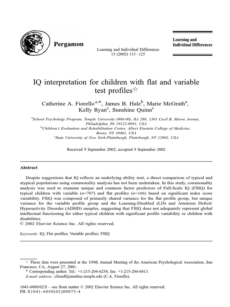 Fiorello Et Al (2002) FSIQ and VIQ-PIQ Differences | PDF | Wechsler ...