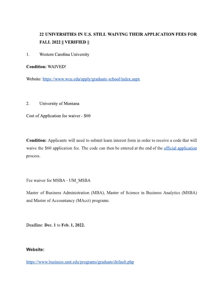 Application Fee Waiver For Fall of 2022 | PDF