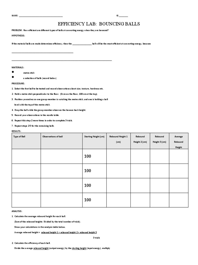 Efficiency Lab: Bouncing Balls: NAME: - IG | PDF