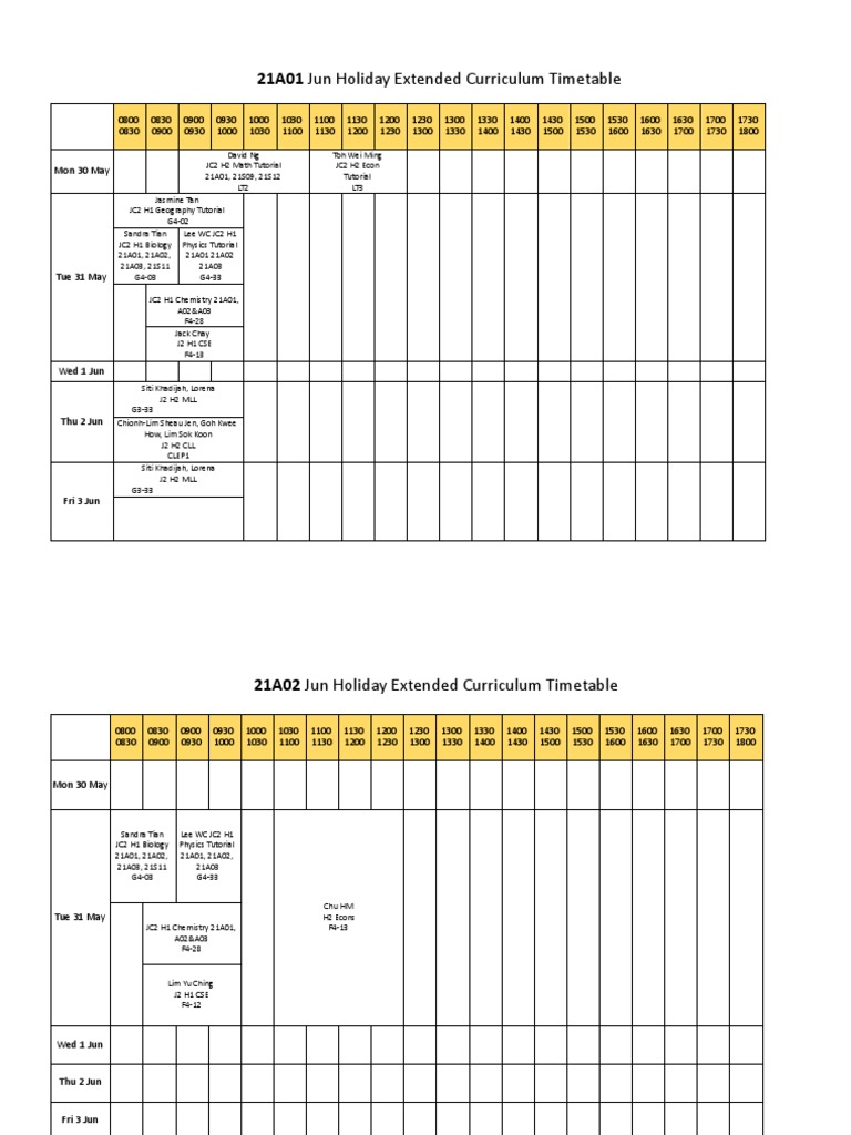 2022 June Holiday (J2 Timetable) | PDF