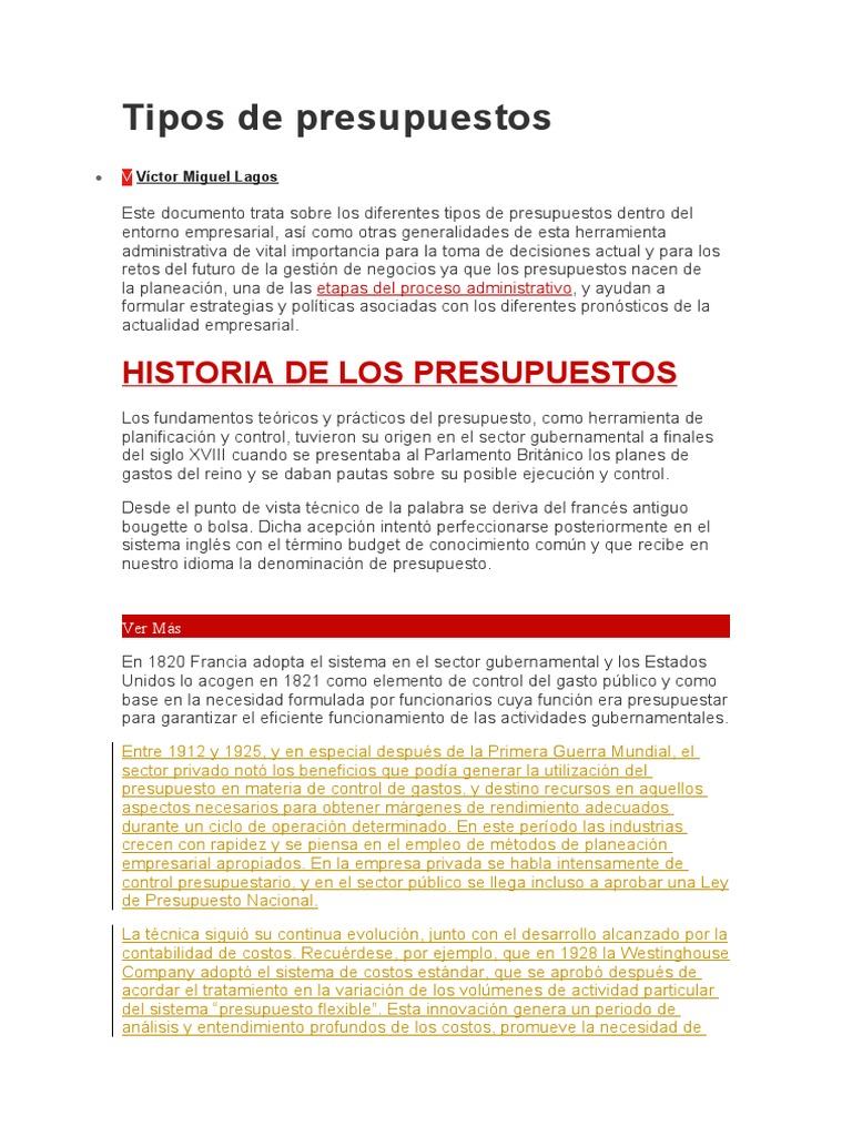 Tipos de Presupuestos | PDF | Presupuesto | Planificación