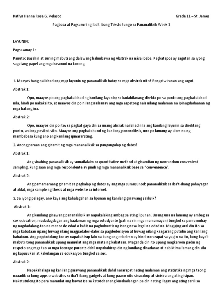 Quarter 4 Pagbasa at Pagsusuri NG Ibat Ibang Teksto Tungo Sa ...