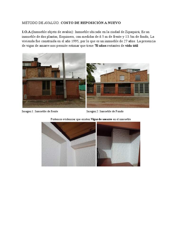 Evaluando el valor de reemplazo de una casa de dos pisos en Zipaquirá ...