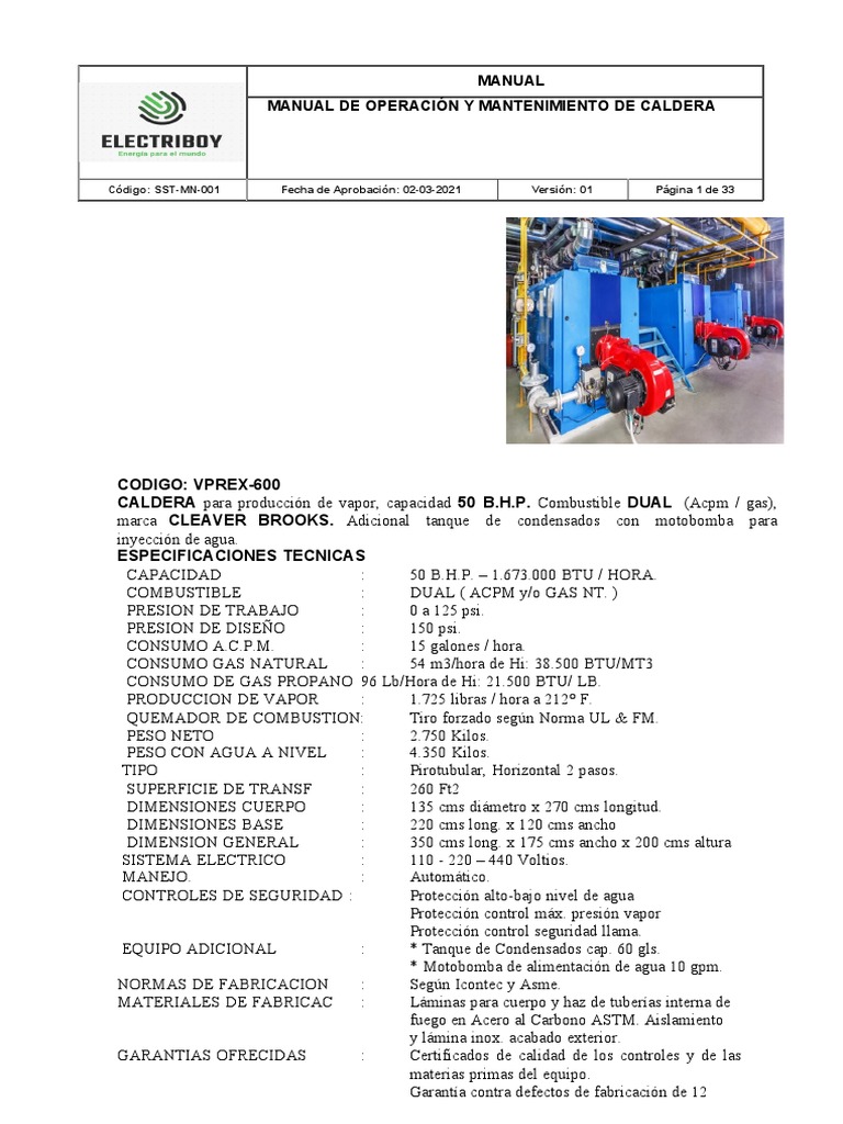 Caldera - Ficha Tecnica 1 | Descargar gratis PDF | Vapor | Agua