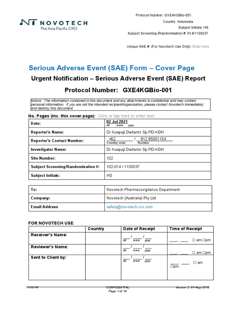 Follow-Up 2 SAE Report Form 102-014 | PDF | Health Care | Medical ...