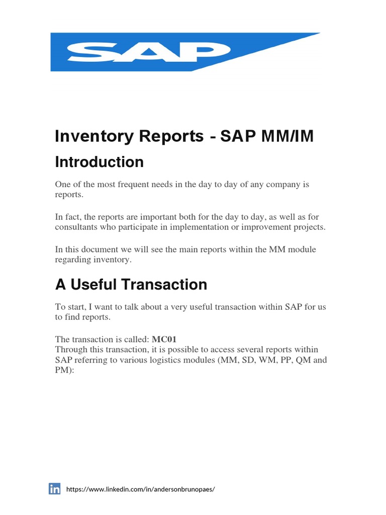 Sap MM Inventory Reports | PDF | Receipt | Inventory
