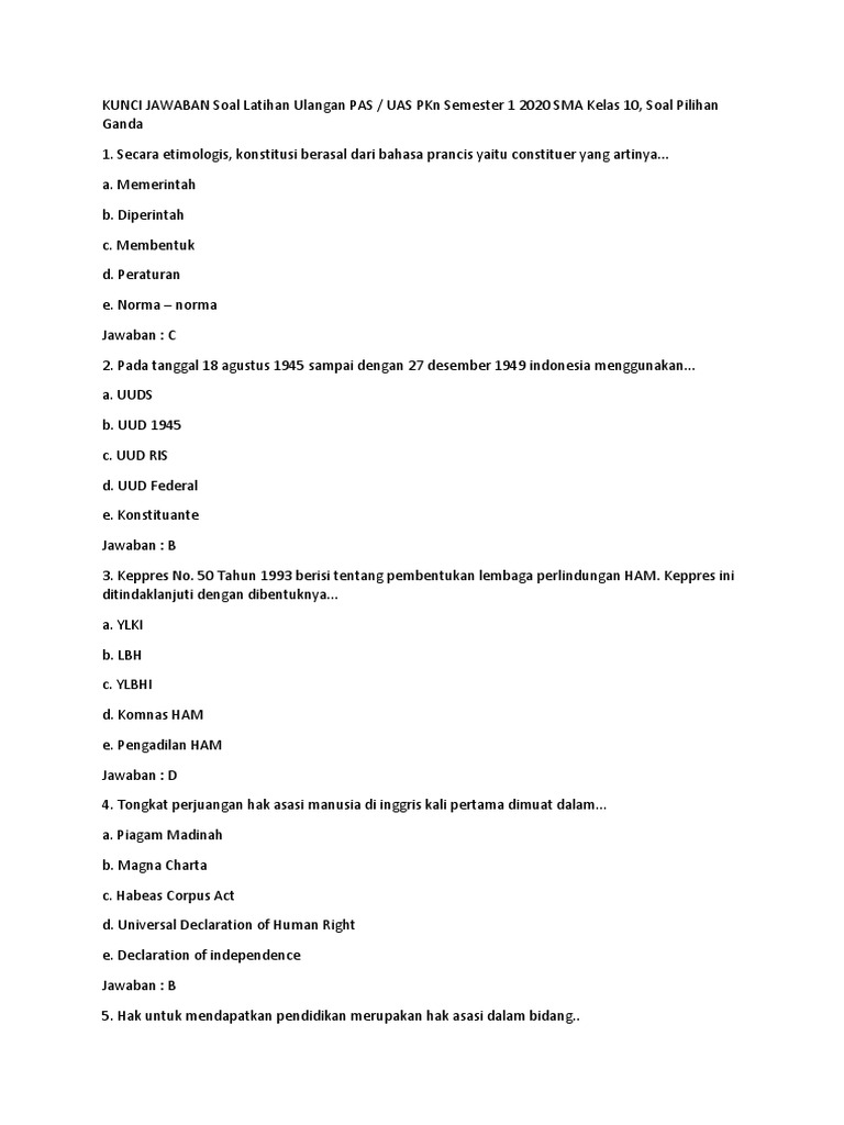 Soal PKN Semester Ganjil Kelas X | PDF