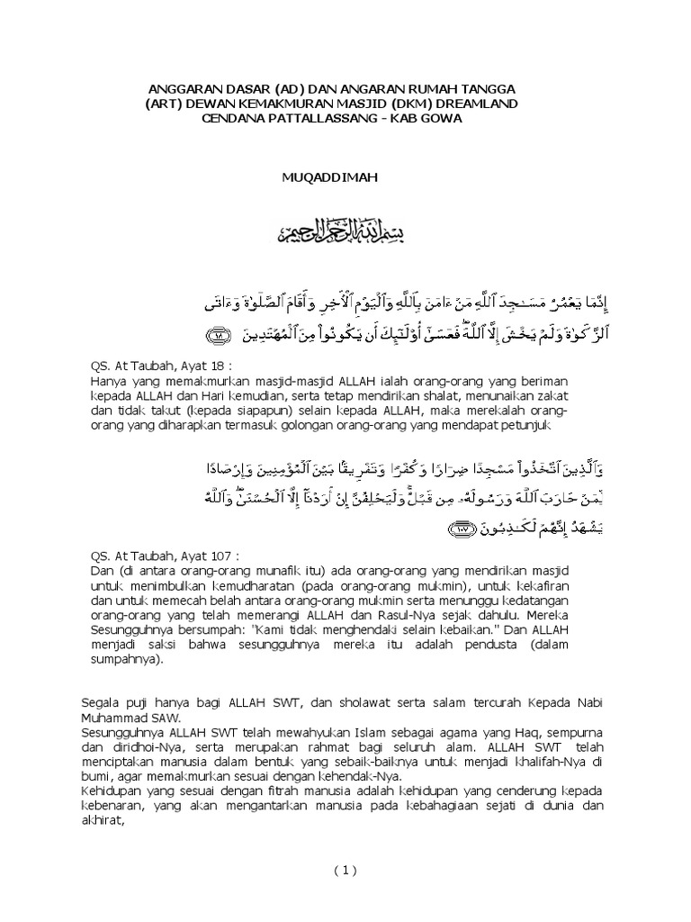 Adart Mesjid Dreamland Cendana | PDF