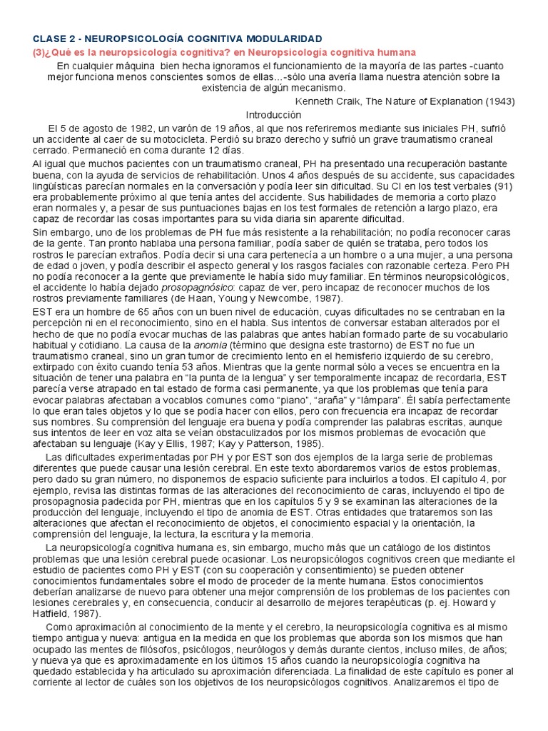 CLASE 2 - MODULARIDAD Neuropsicología Cognitiva | PDF | Neuropsicología | Mente