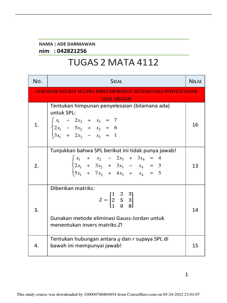 Tugas 2 Mata4112 Ade Darmawan PDF | PDF