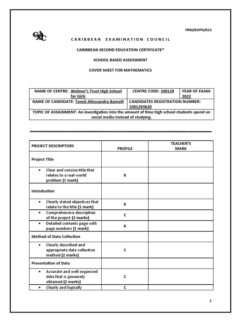 Mathematics Sba | PDF | Social Media | Popular Culture & Media Studies