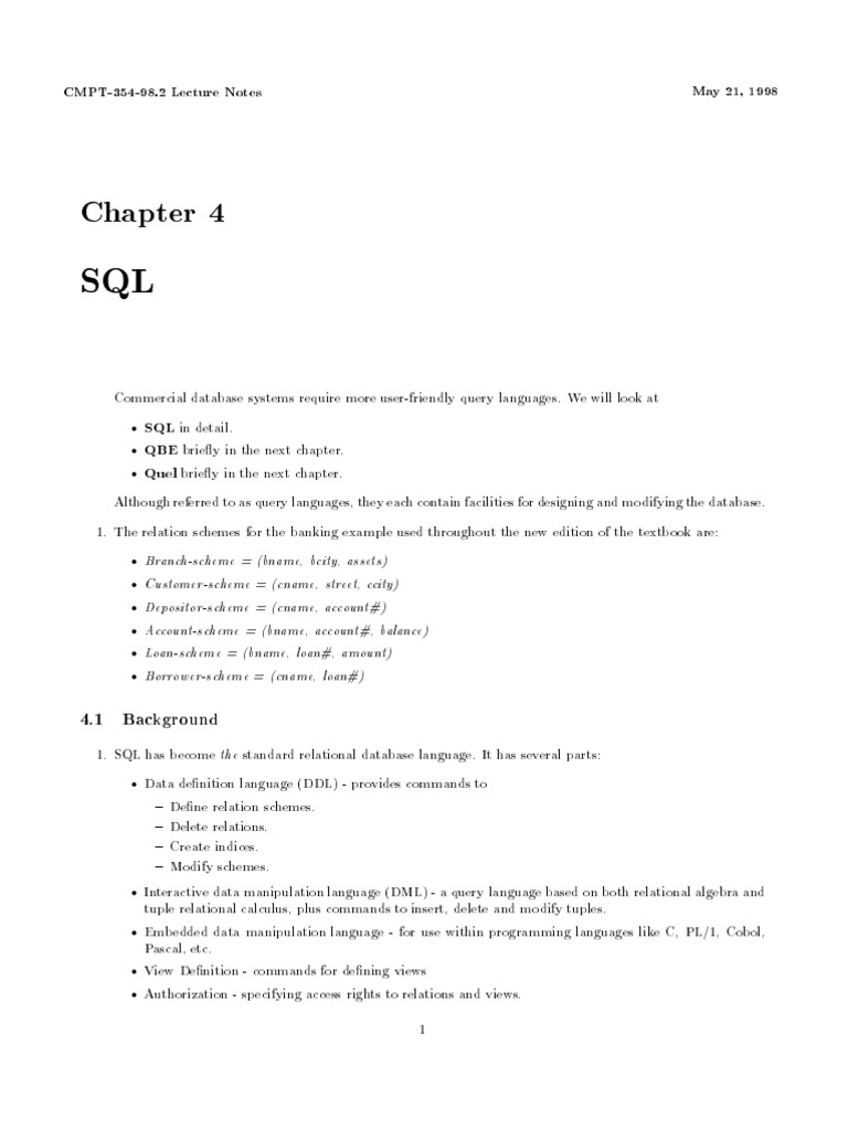 4.1 Background: SQL QBE Quel | PDF | Sql | Relational Database