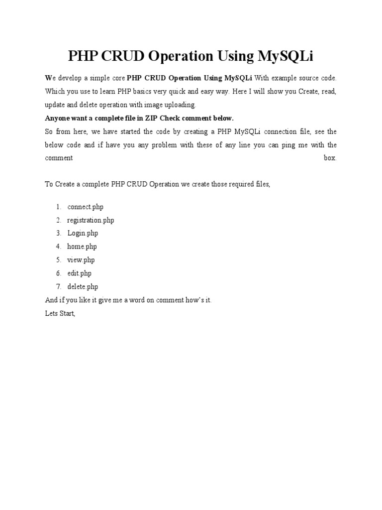Php Crud Operation Using Mysqli Pdf Data Databases 3966