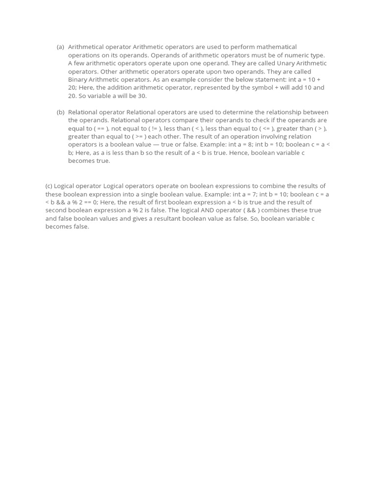 Arithmetical Operator Arithmetic Operators Are Used To Perform Mathematical Operations On Its ...