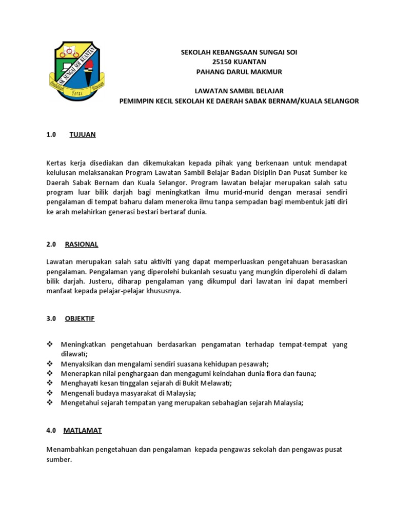 Kertas Kerja Lawatan Ke Sabak Bernam | PDF