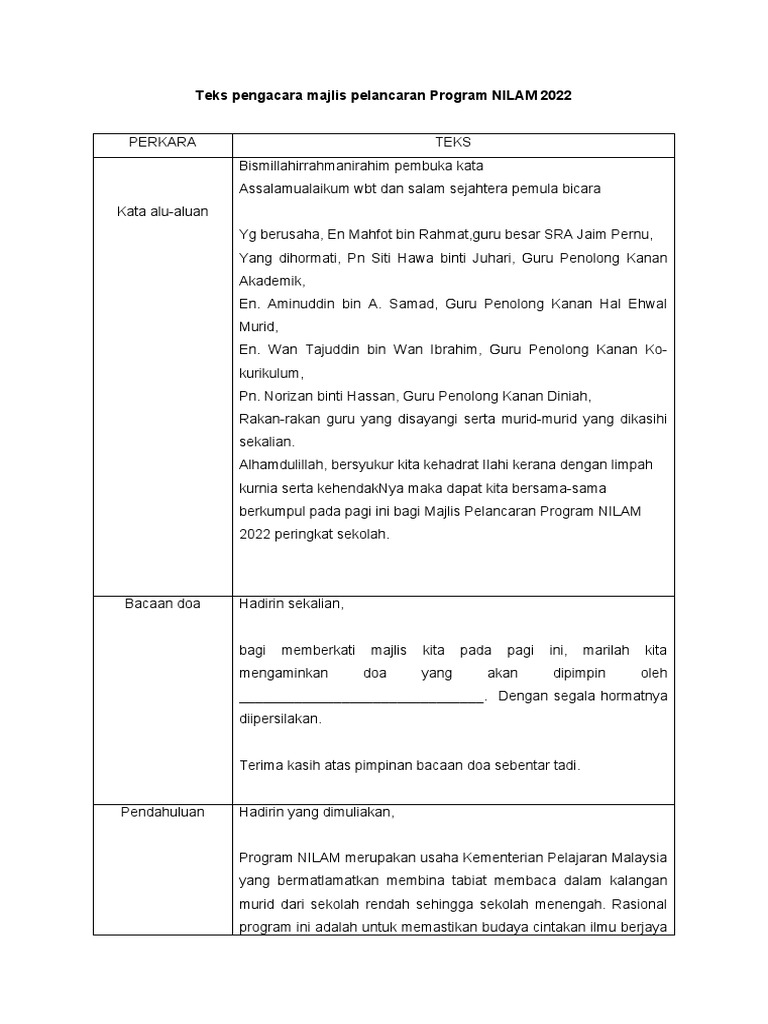 Teks MC Nilam Latest | PDF