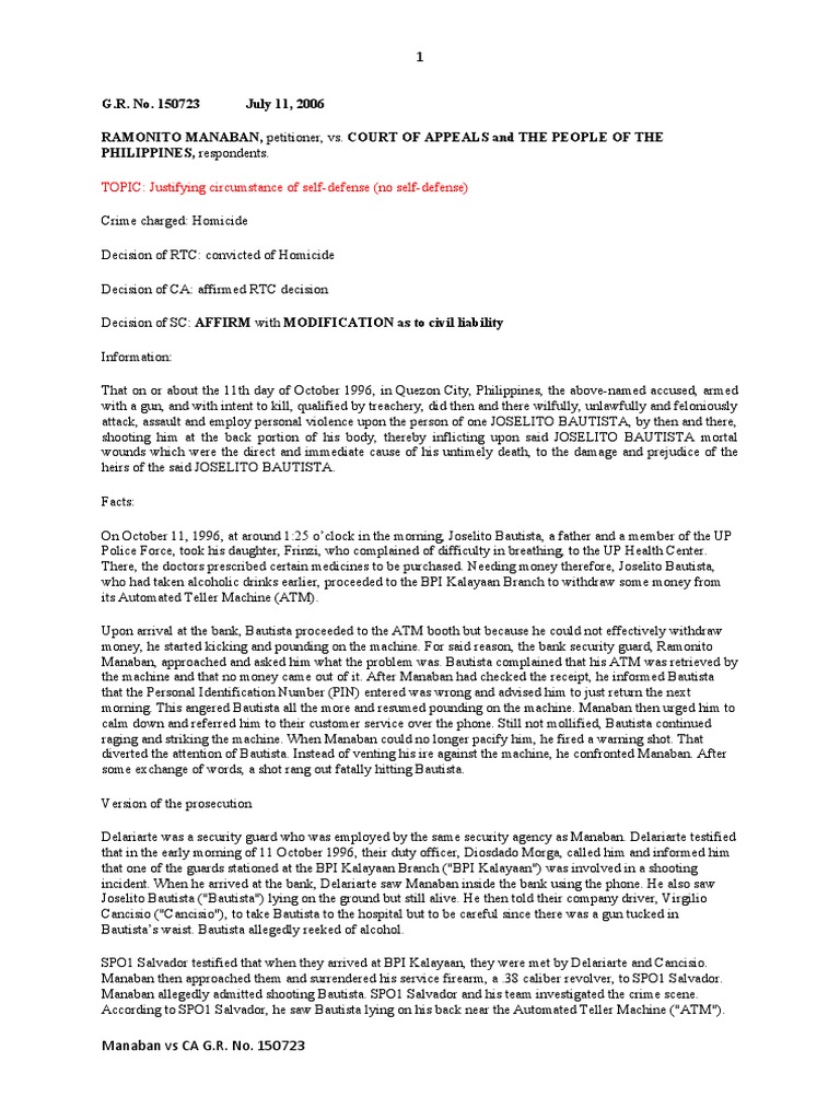 TOPIC: Justifying Circumstance of Self-Defense (No Self-Defense) | PDF | Burden Of Proof (Law ...