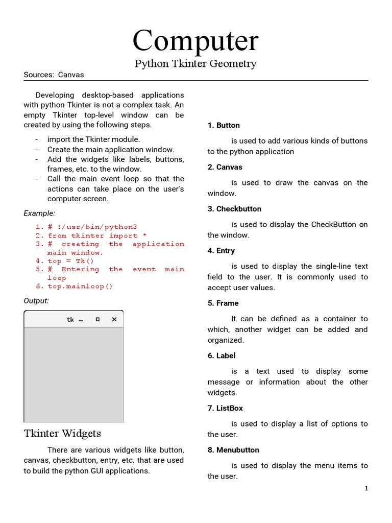 Computer: Python Tkinter Geometry | PDF | Window (Computing) | Software