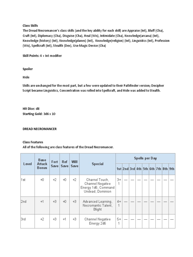 Dread Necromancer Pathfinder 1e | PDF | D20 System | Gary Gygax Games