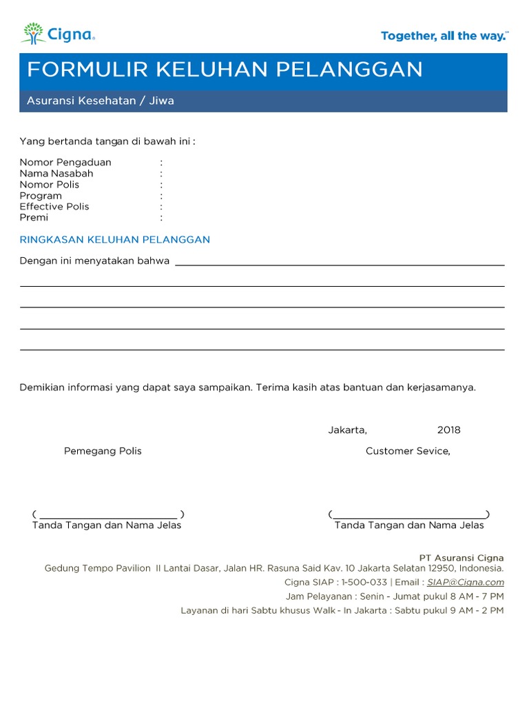 Formulir Keluhan Pelanggan | PDF