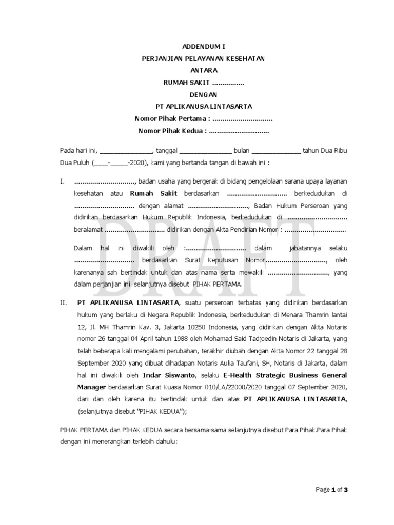 2020 11 05-InS-Draft Addendum Perpanjangan PKS | PDF | Bisnis | Hukum