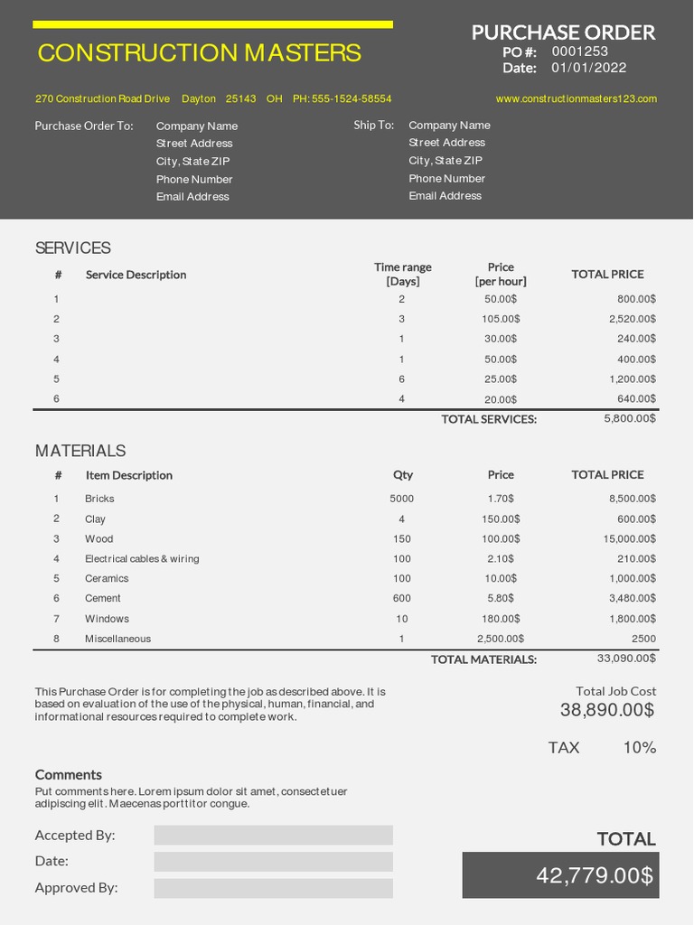 Construction Purchase Order Details | PDF