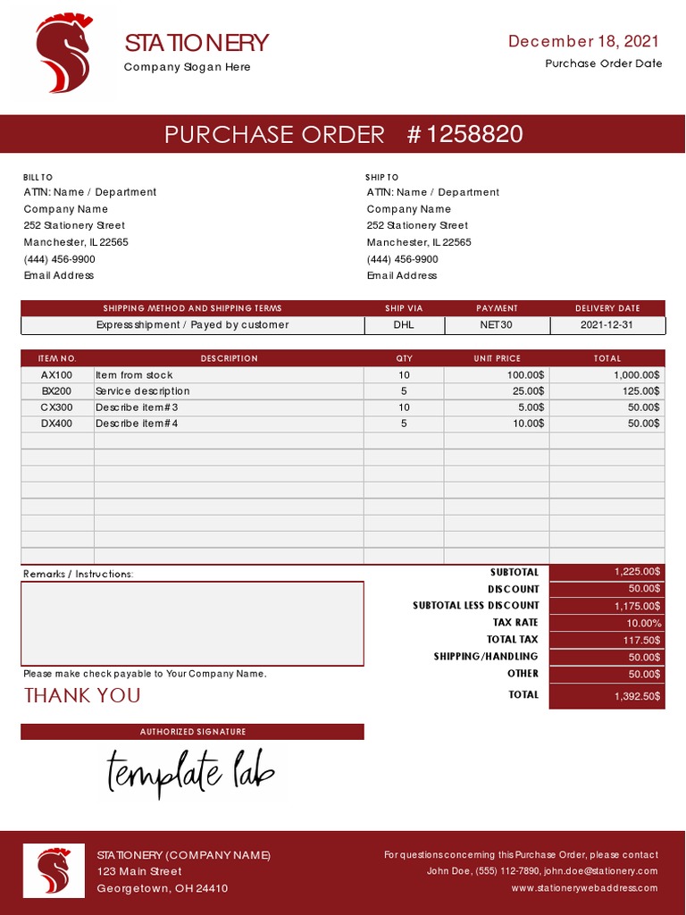 Stationery Purchase Order Template | PDF | Business | Taxes