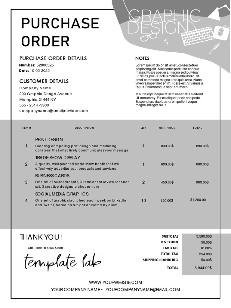 Graphic Design Purchase Order Template | PDF | Communication | Marketing