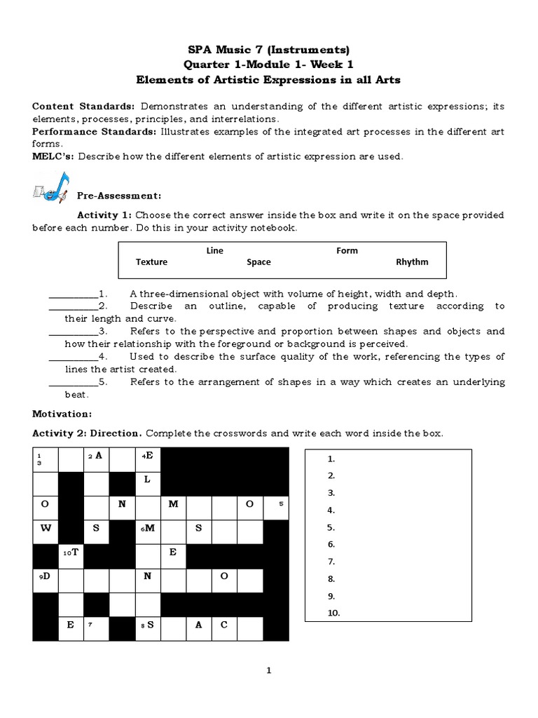 SPA Music 7 (Instruments) Quarter 1-Module 1-Week 1 Elements of ...