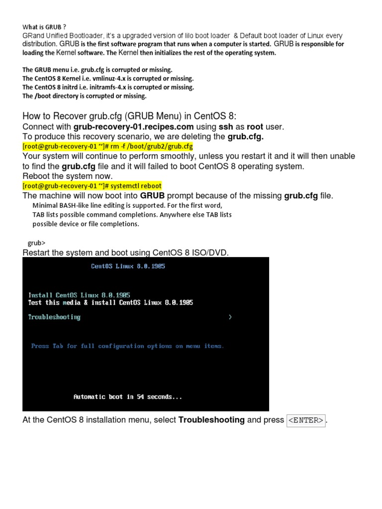 How To Recover Grub - CFG (Grub Menu) in Centos 8 | PDF | Booting ...