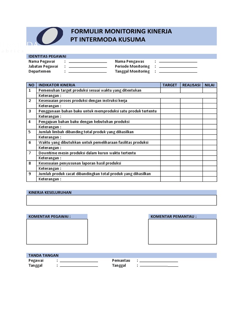 Formulir Monitoring Kinerja | PDF