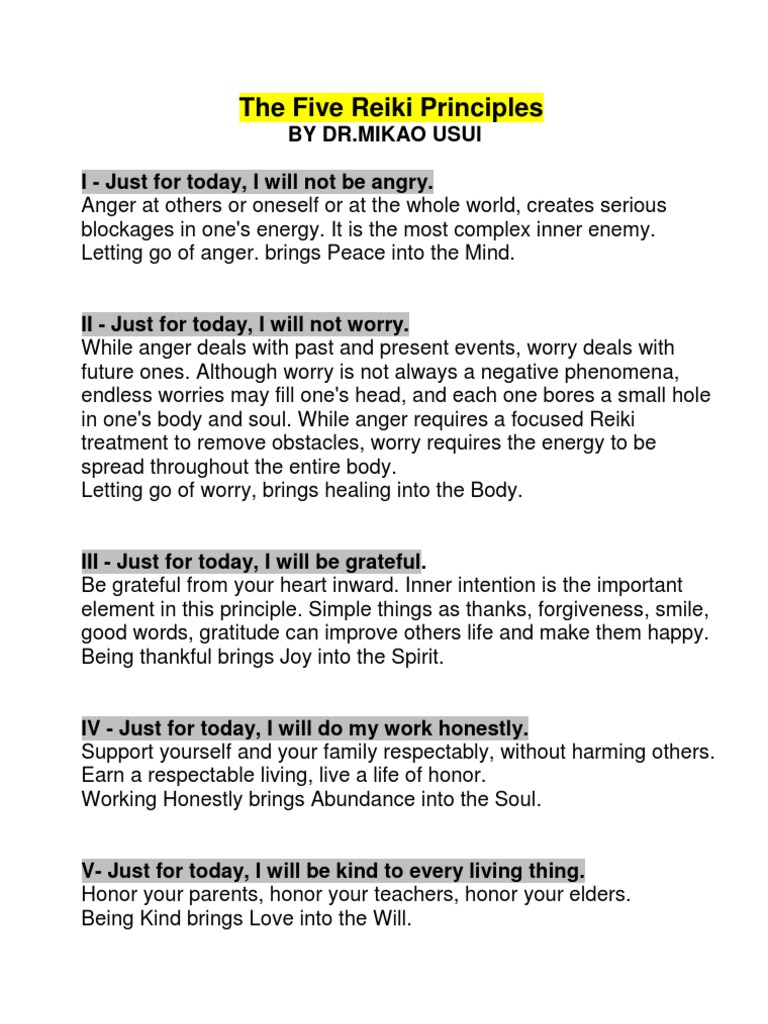 The Five Reiki Principles | PDF | Reiki | Anger
