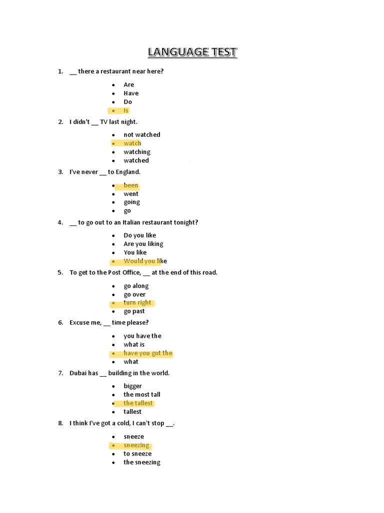 Language Test 1 | PDF