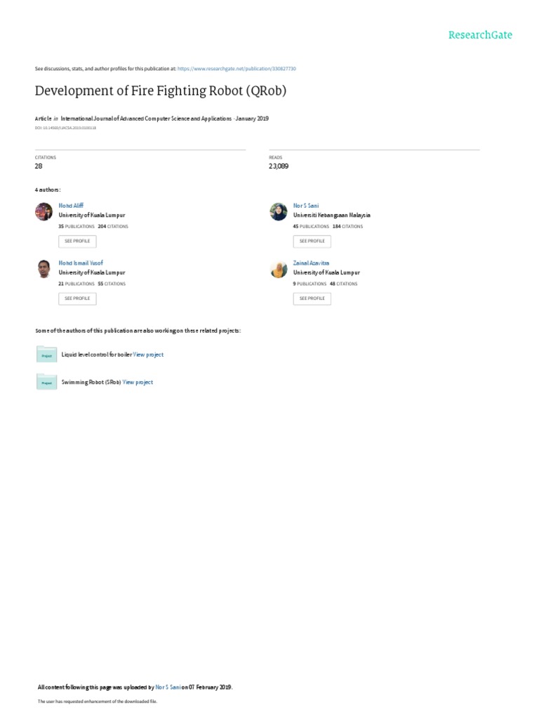 Development of Fire Fighting Robot (Qrob) | PDF | Robotics | Robot