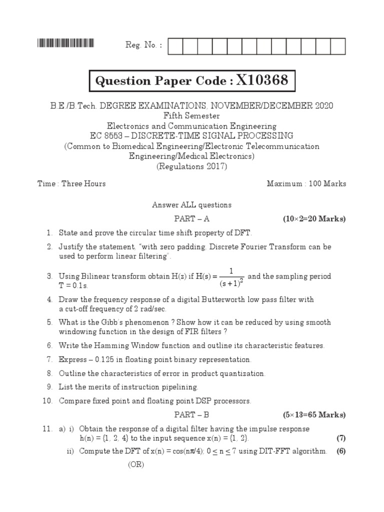 Discrete-Time Signal Processing Exam Questions Covering DFT, FIR and IIR Filters, Windowing ...