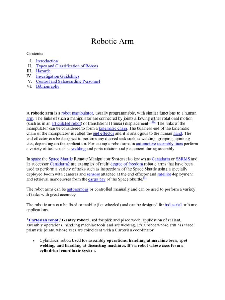 Robotic Arm | PDF | Canadarm | Robot