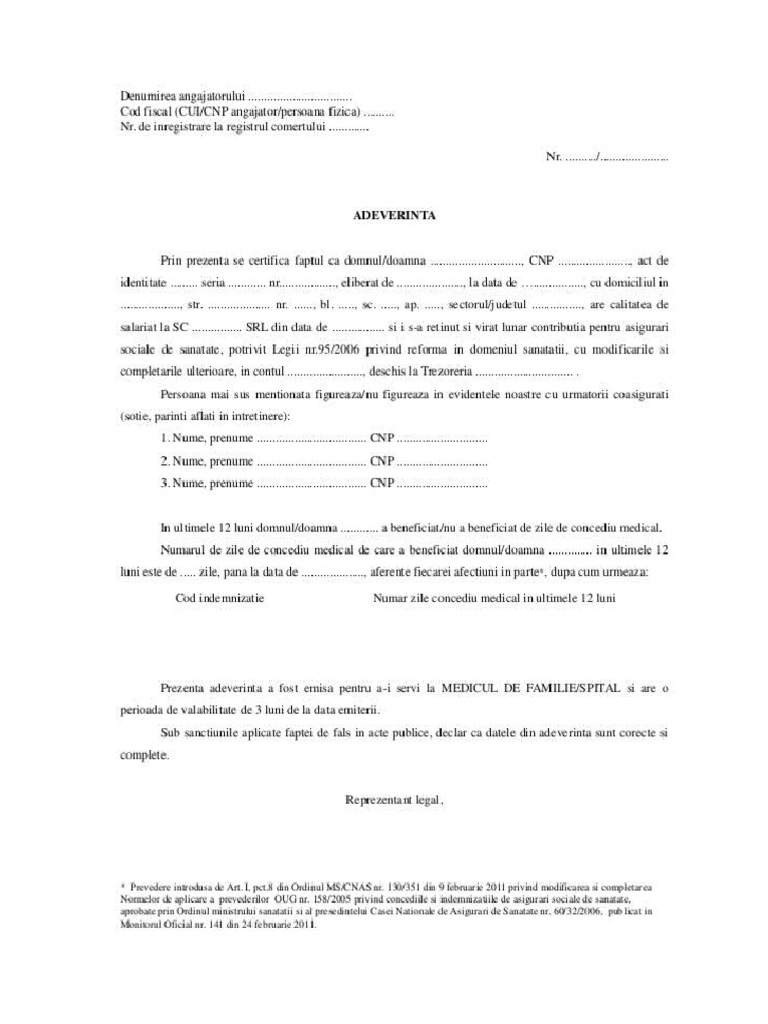 Adeverinta Sanatate | PDF