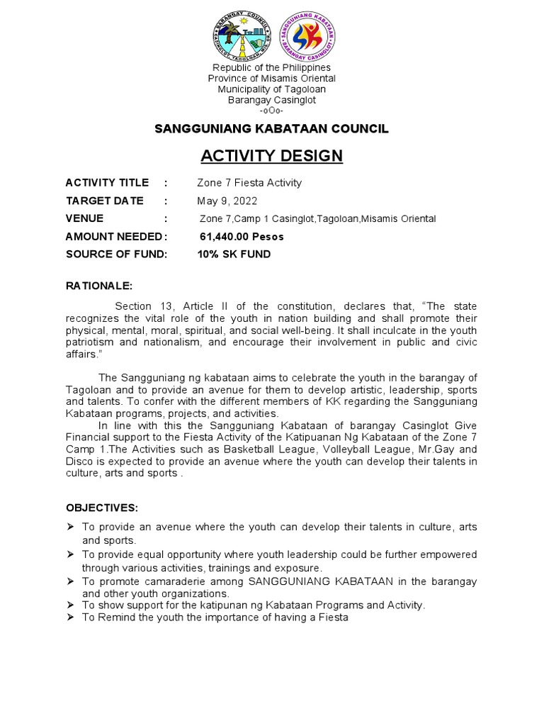 Activity Design: Sangguniang Kabataan Council | PDF