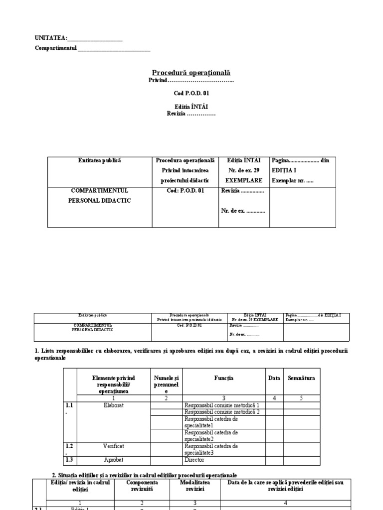 Model Procedura Operationala | PDF
