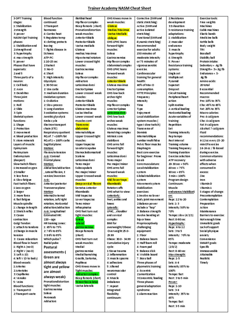 NASM Cheat Sheet | PDF | Skeletal Muscle | Strength Training