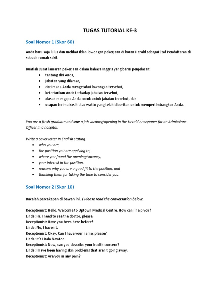 Tugas Tutorial Ke 3 Soal Nomor 1 Skor 60 Pdf