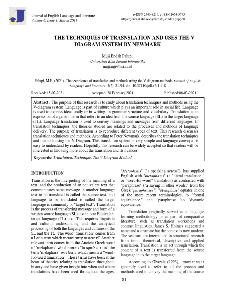 Newmark's V Diagram in Translation Techniques | PDF | Translations | Idiom