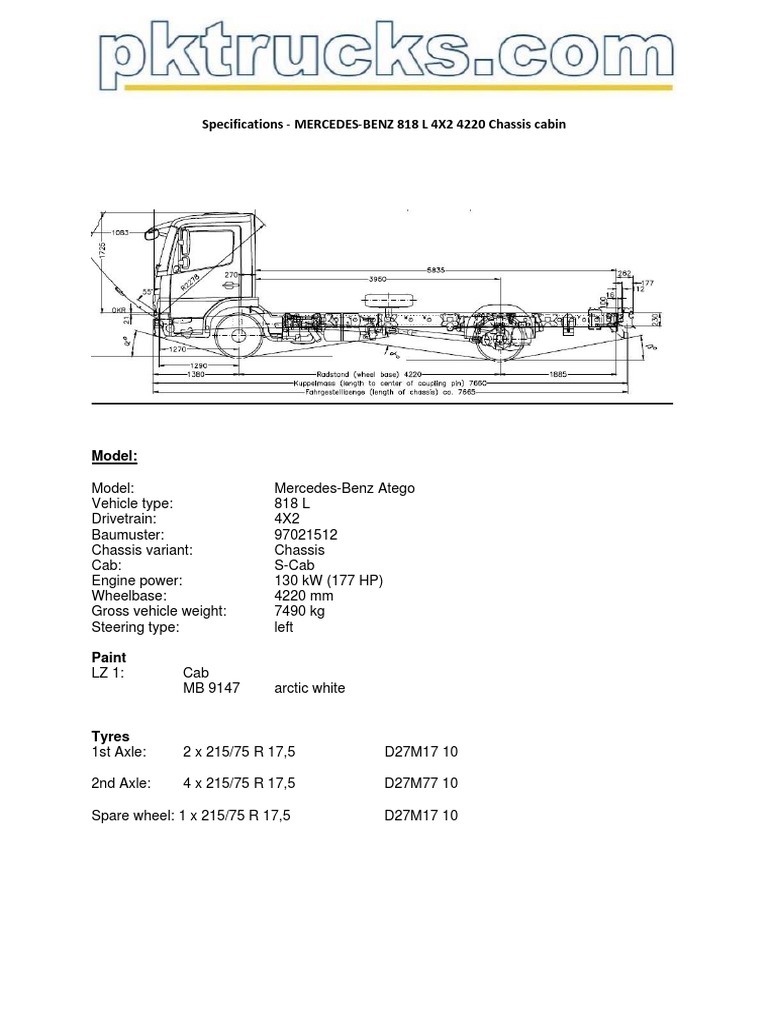 Specifications - MERCEDES-BENZ 818 L 4X2 4220 Chassis Cabin | PDF ...