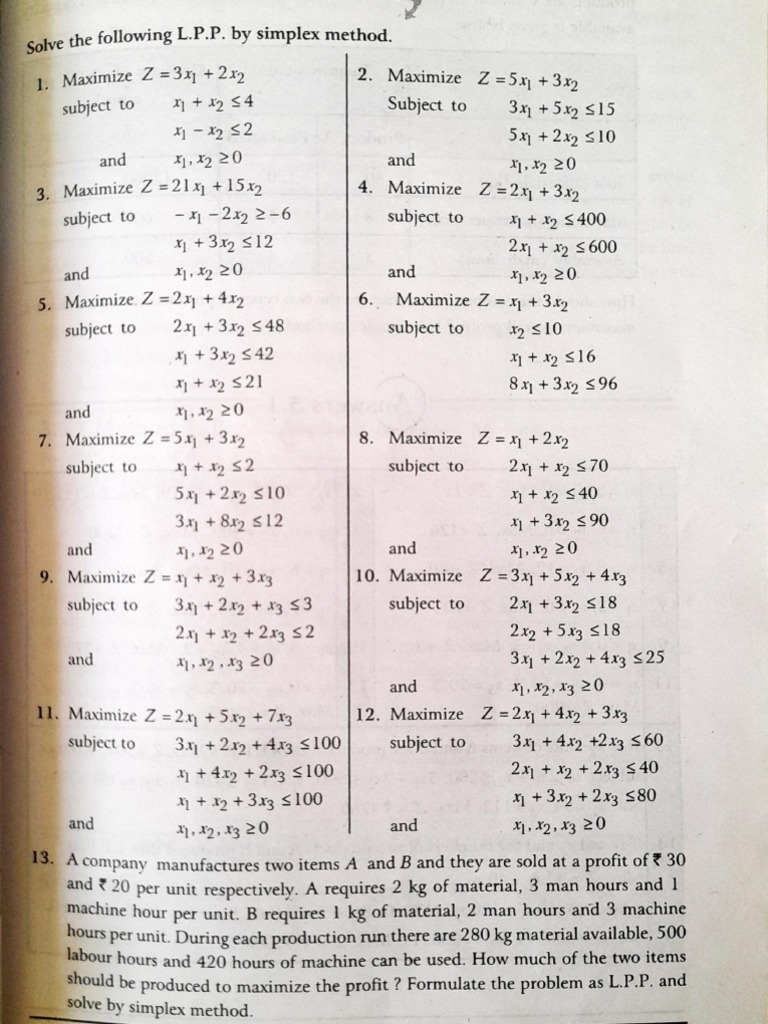 Simplex Method Practice Questions Operation Research | PDF
