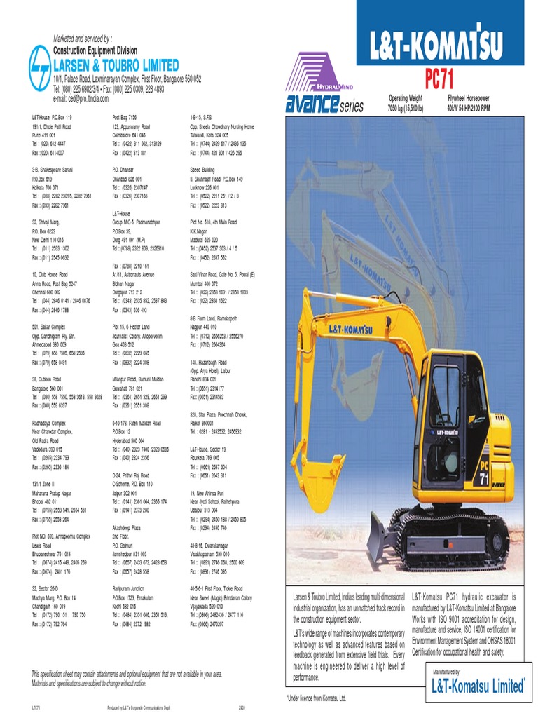 LT Komatsu PC71 | PDF | Horsepower | Valve