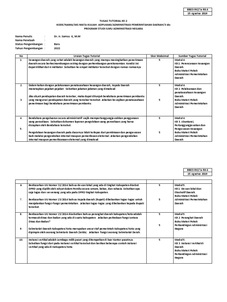Tugas Tutorial 2. Administrasi Pemerintahan Daerah | PDF