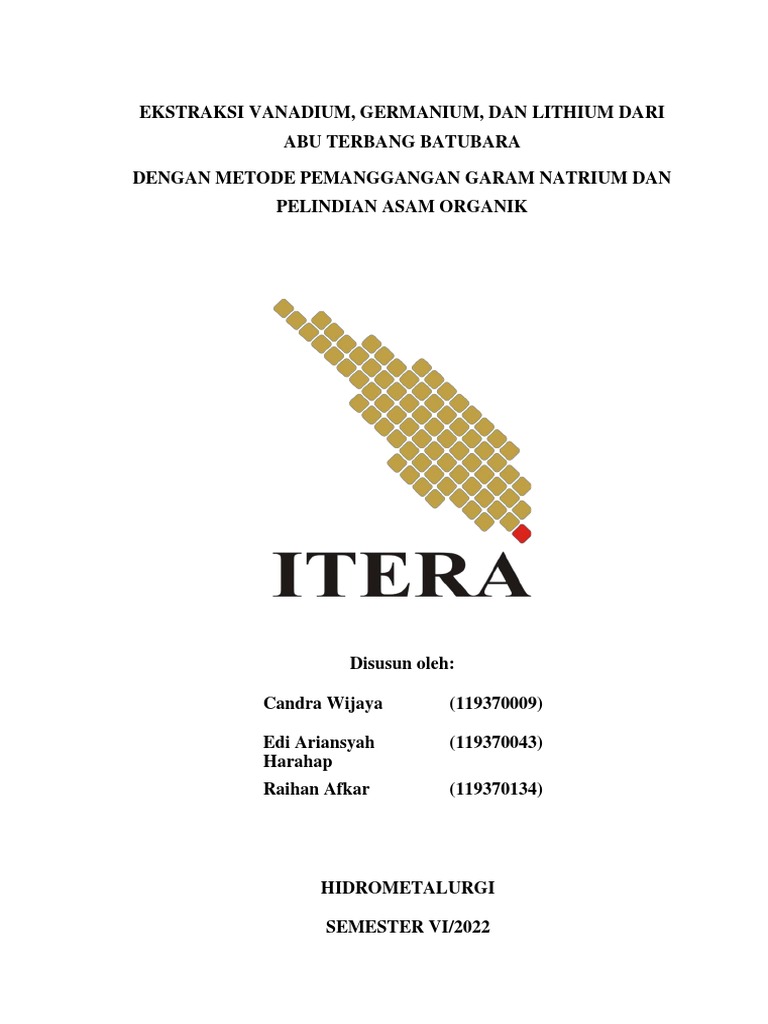 Extraction of Vanadium, Germanium, and Lithium From Coal Fly Ash Using ...